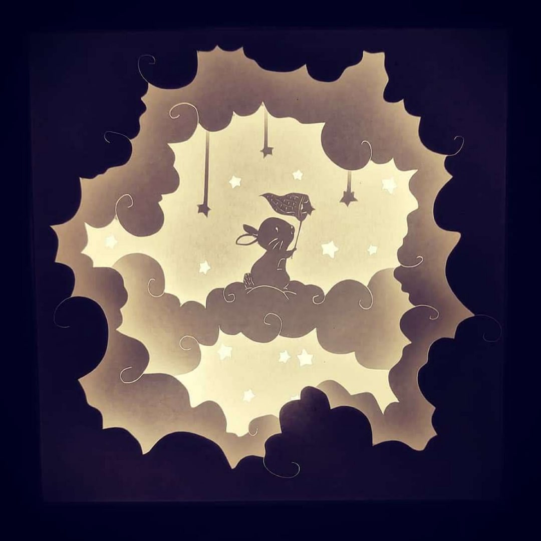 Rabbits Lightbox SVG, Paper Cut Template Ai, Rabbit Baby Shadow Box Svg ...