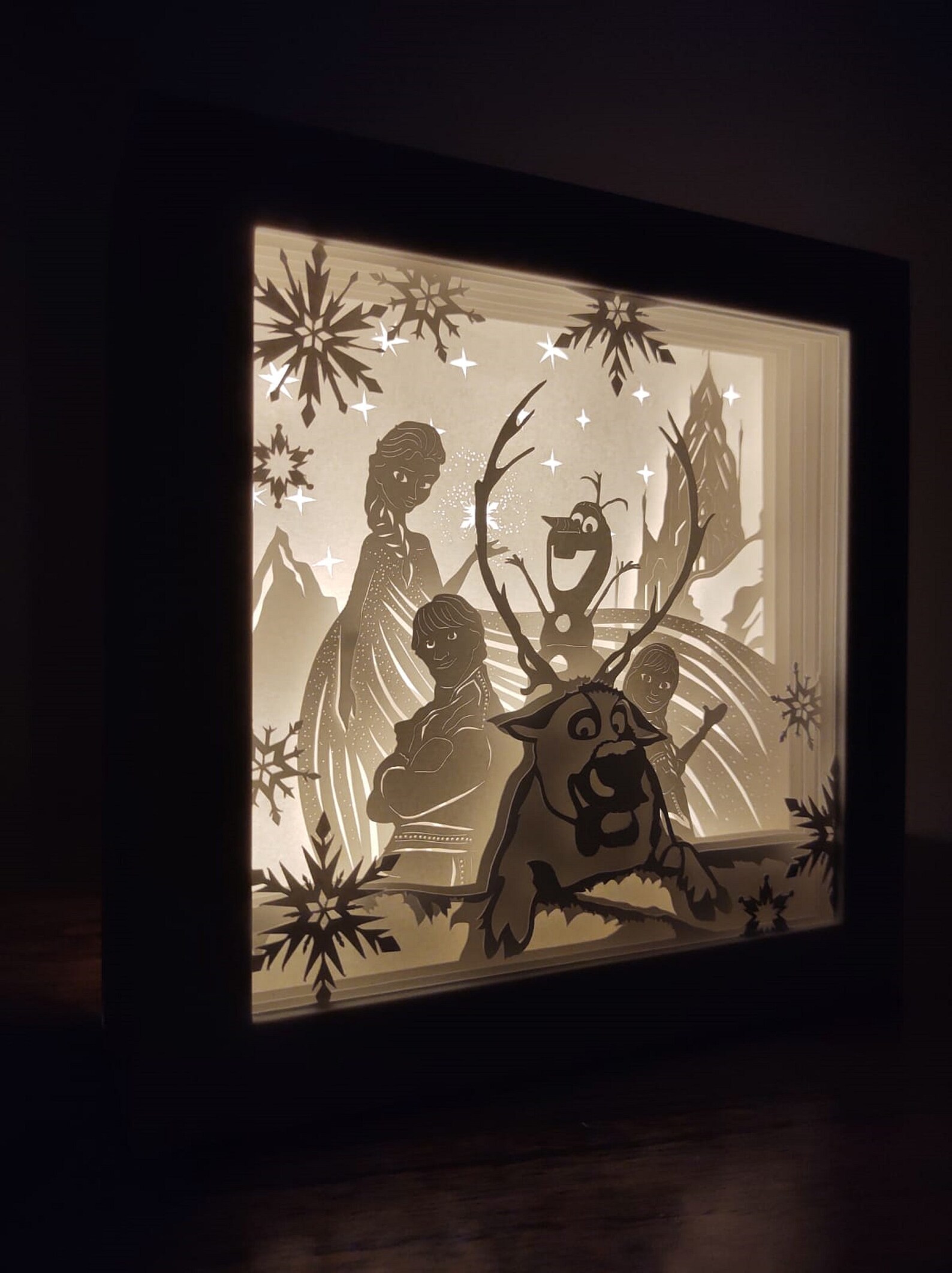 Frozen Lightbox SVG, Paper Cut Template Ai, Frozen Shadow Box Svg ...