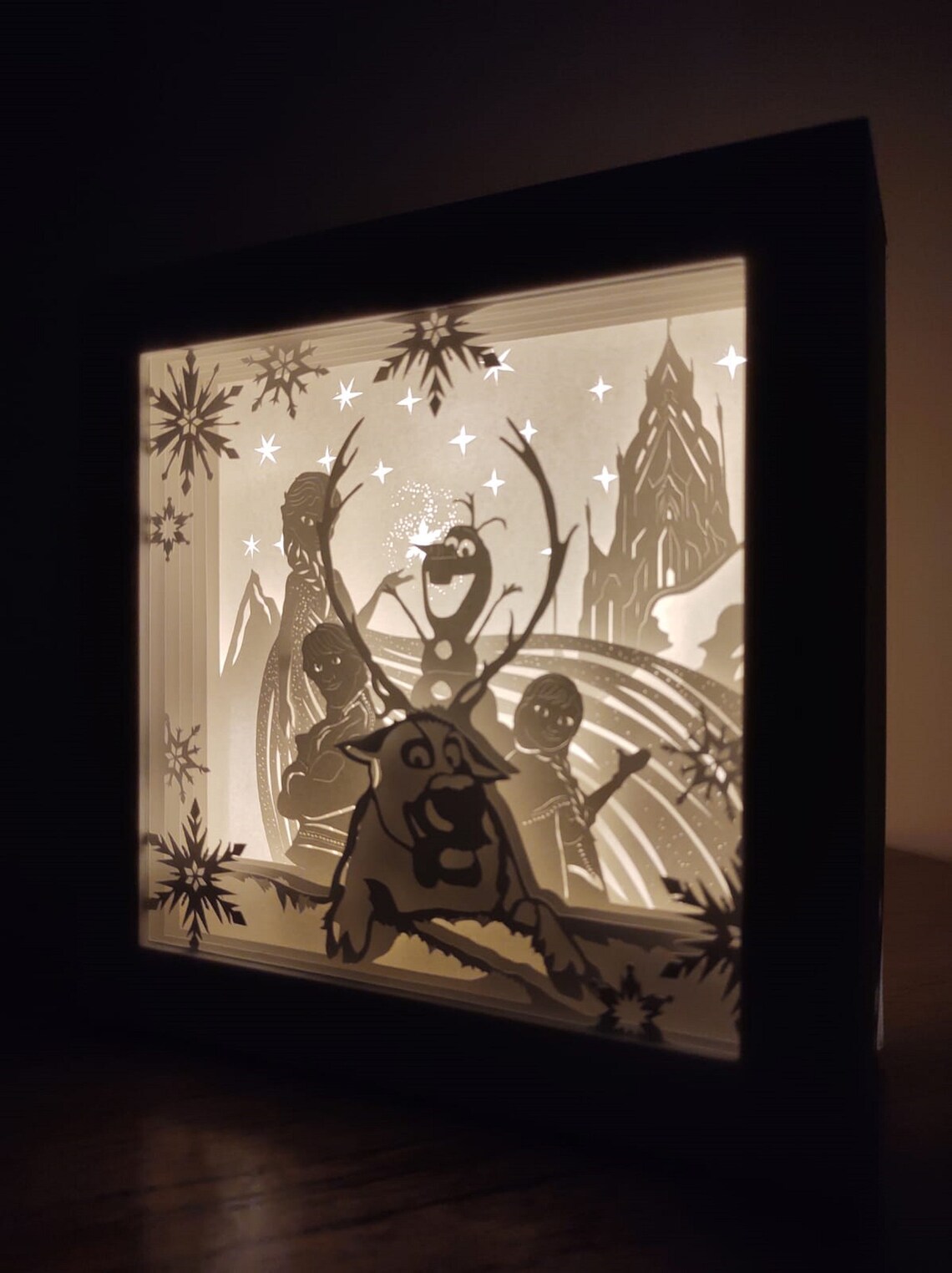 Frozen Lightbox SVG, Paper Cut Template Ai, Frozen Shadow Box Svg ...