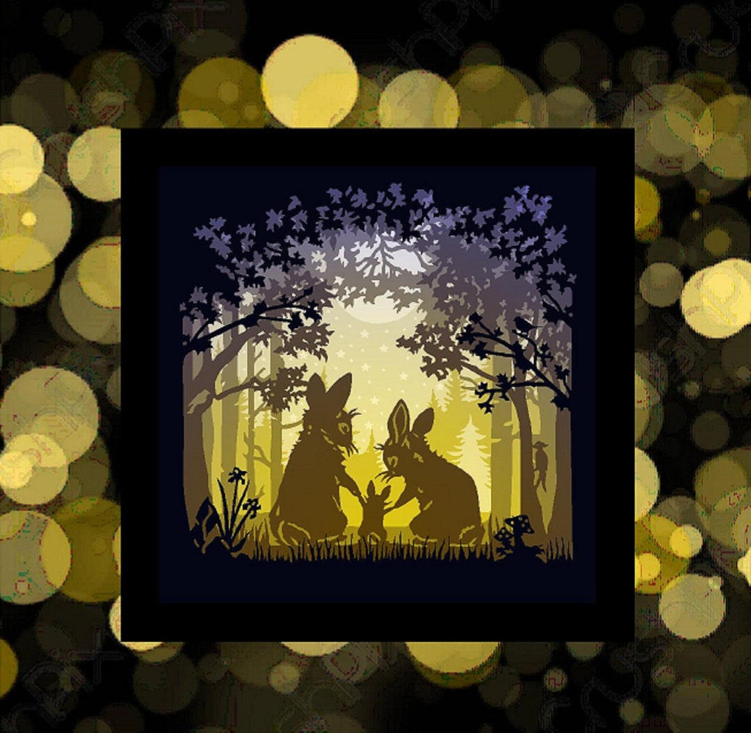 Family Rabbits Lightbox SVG, Paper Cut Template Ai, Rabbit Baby Shadow ...