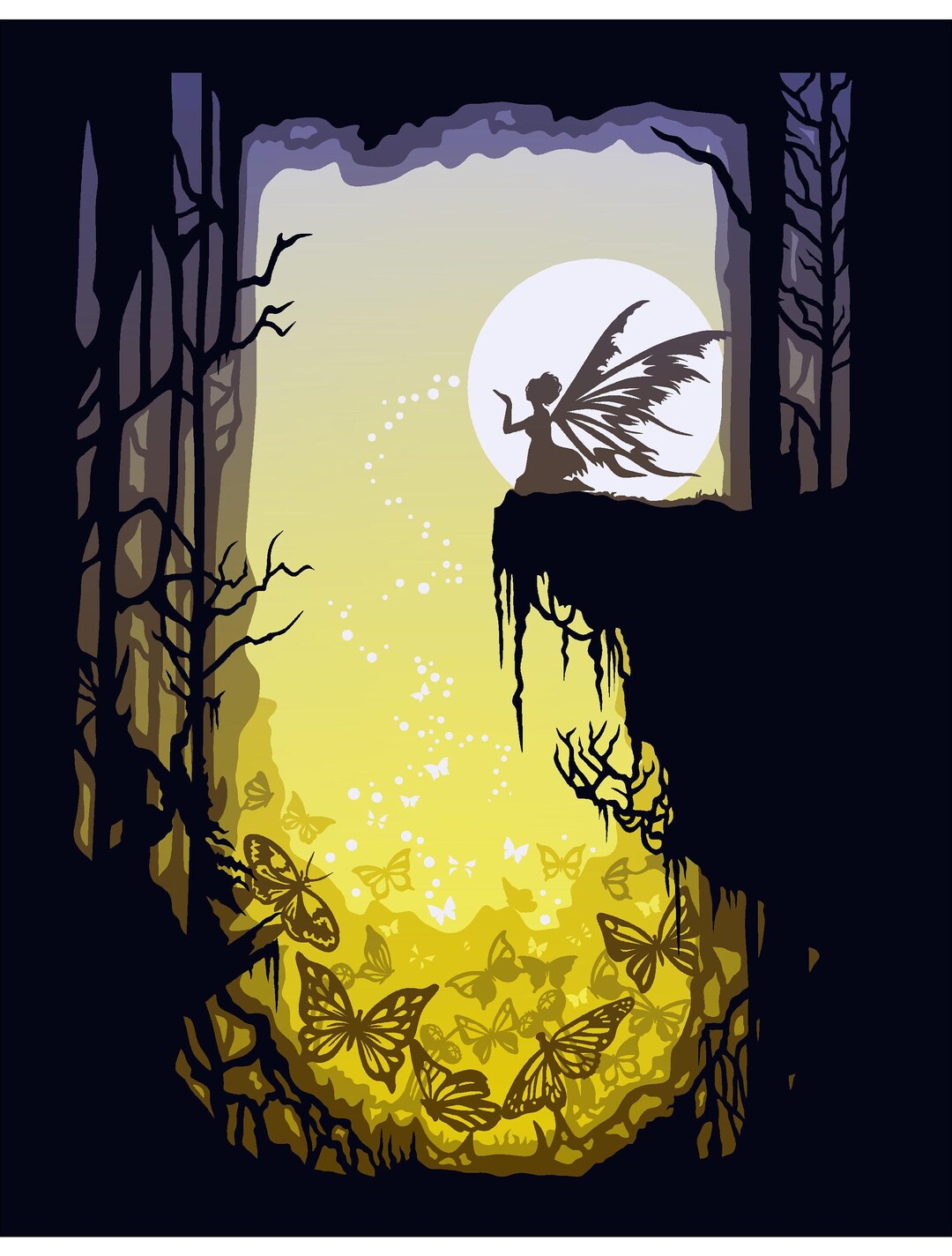 Butterfly Fairy Fantasy Light Box, Shadow Box Template 3D Papercut ...