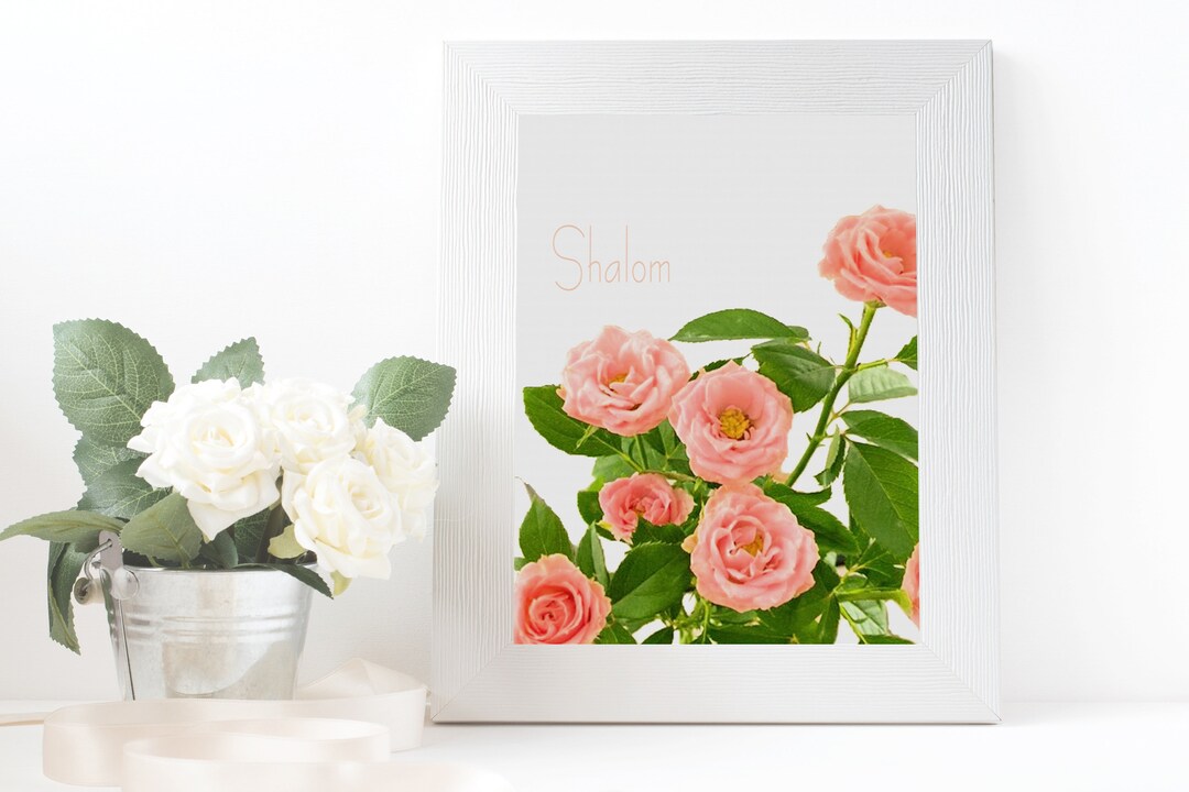Shalom Pink Rose Painting Wall Art Printable. - Etsy