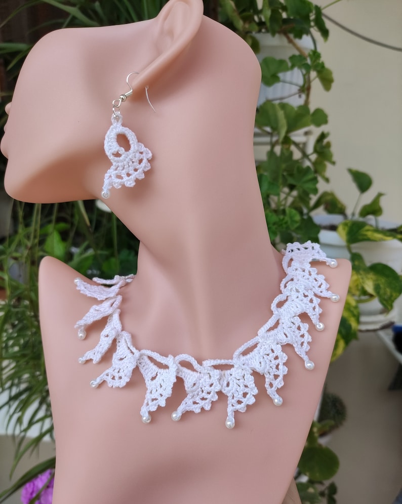 Set Crochet Necklace and Earring Wedding Unique Jewelry Handcrafted ...