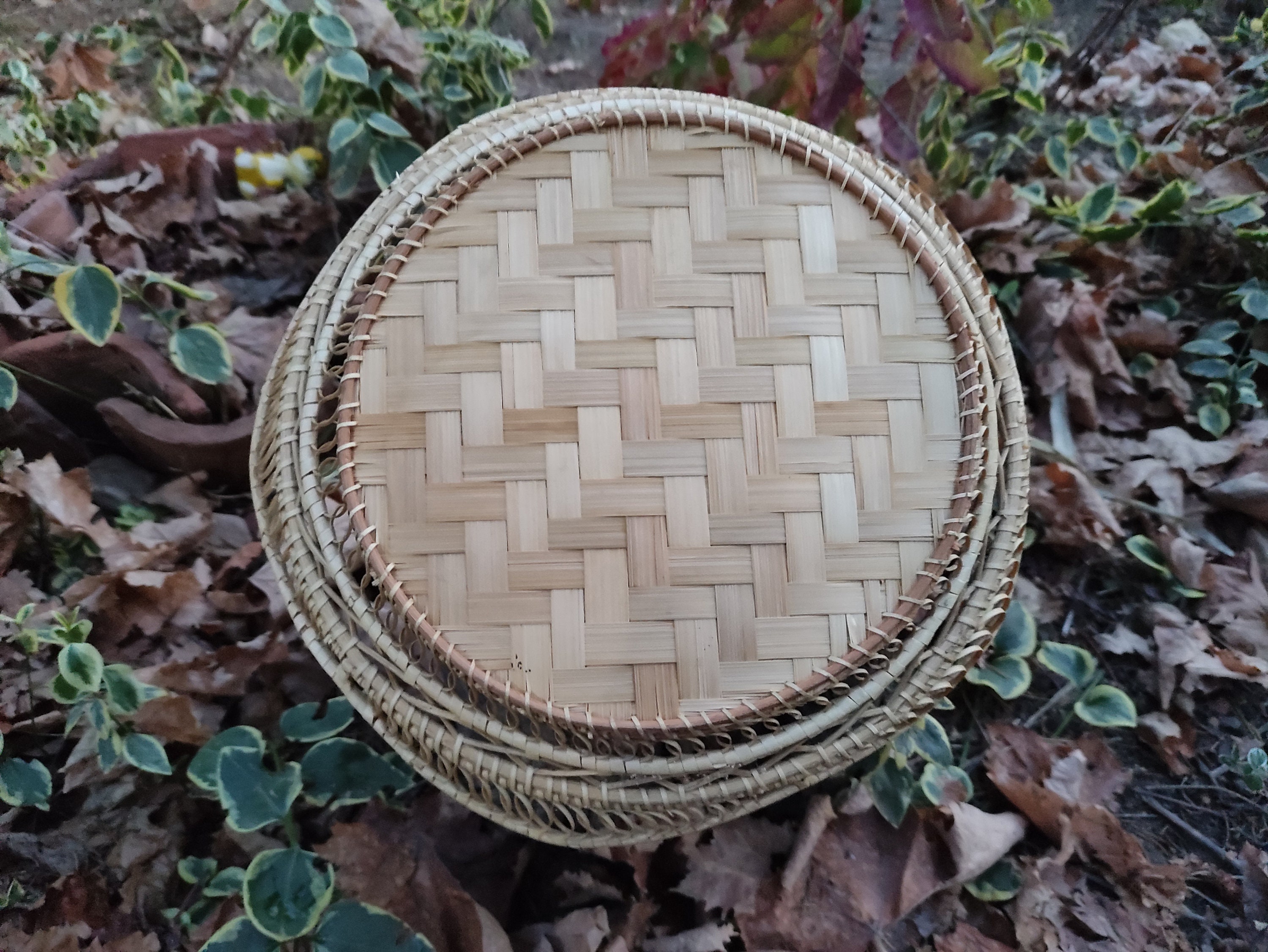 Two Rattan Round Fruit Trays Set of Knitted Bread Pans - Etsy