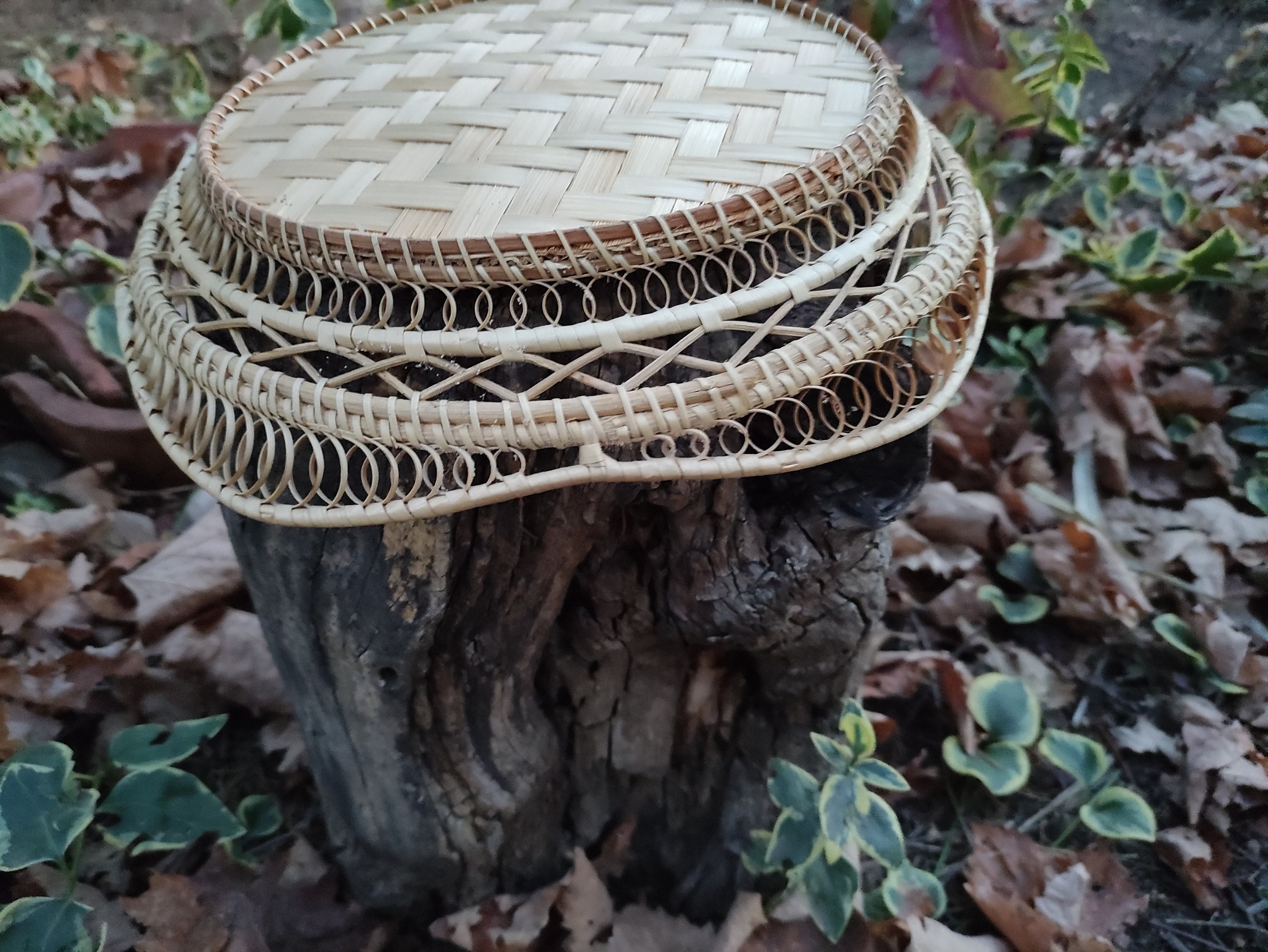 Two Rattan Round Fruit Trays Set of Knitted Bread Pans Decorative Trays ...