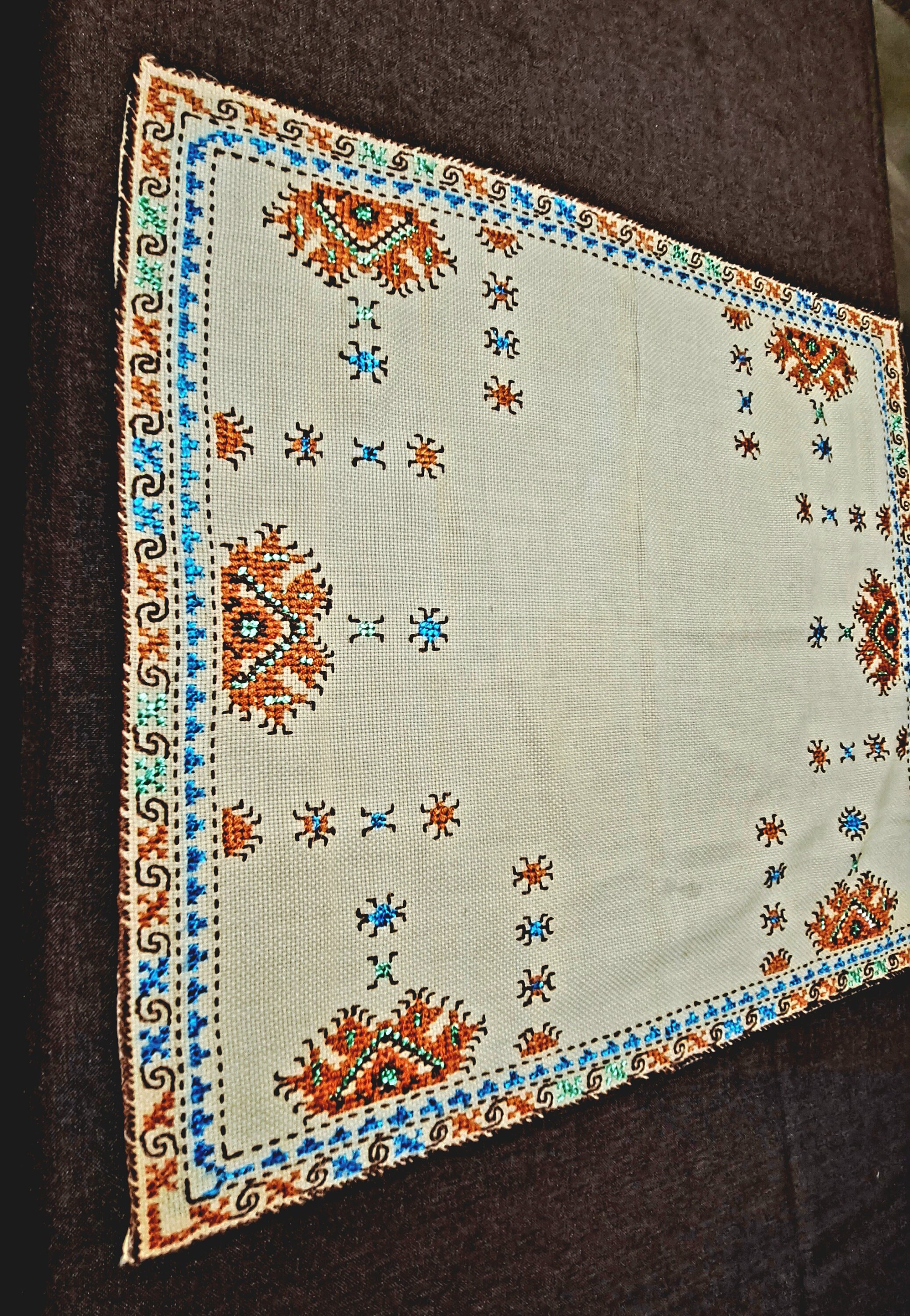 Vintage Cotton Embroidered Tablecloth Bright Colors Hand Cross Stitch ...