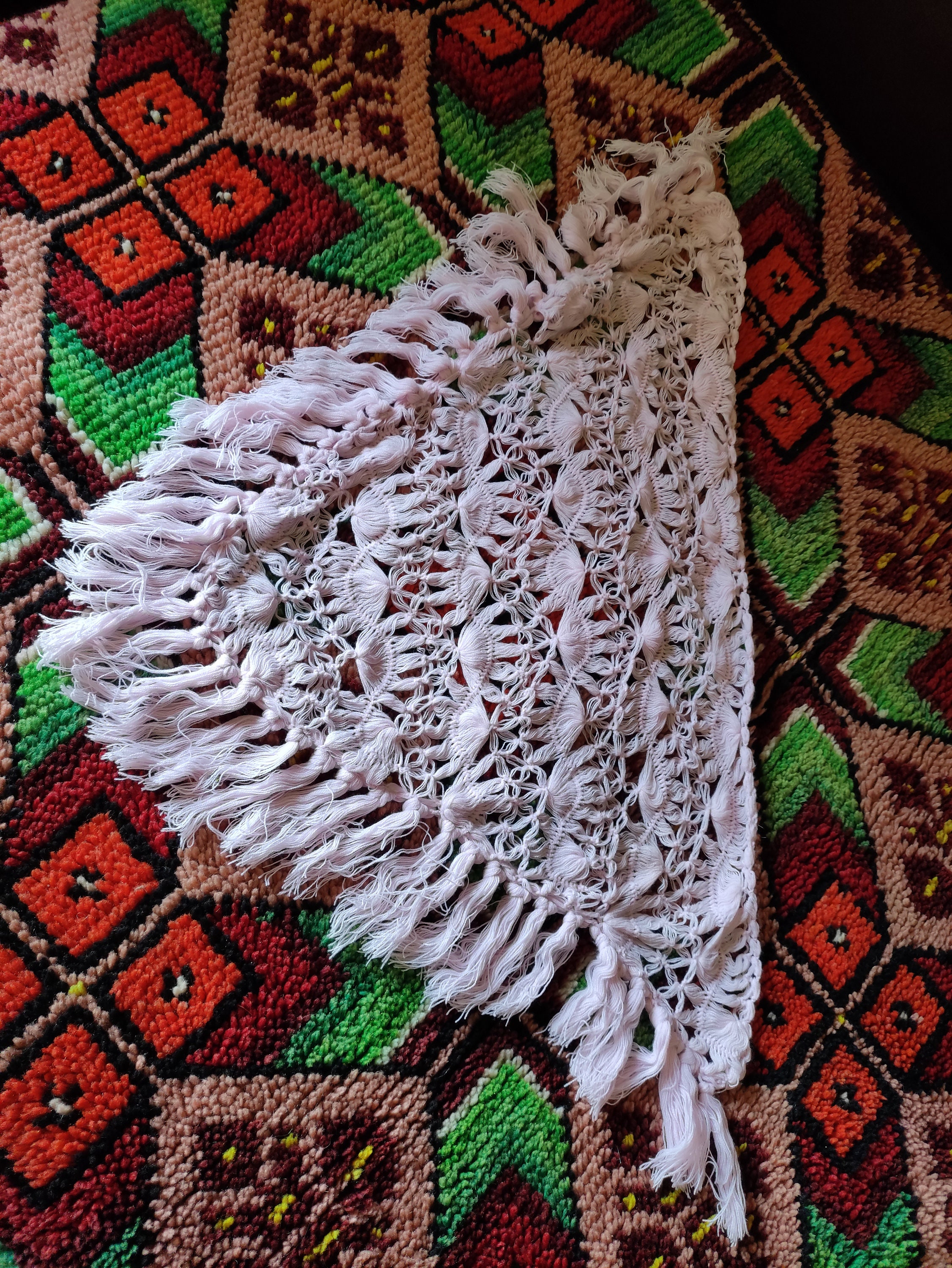 Pink Crochet Triangle Shawl With Fringe Vintage Knit, New, Unused Hats ...