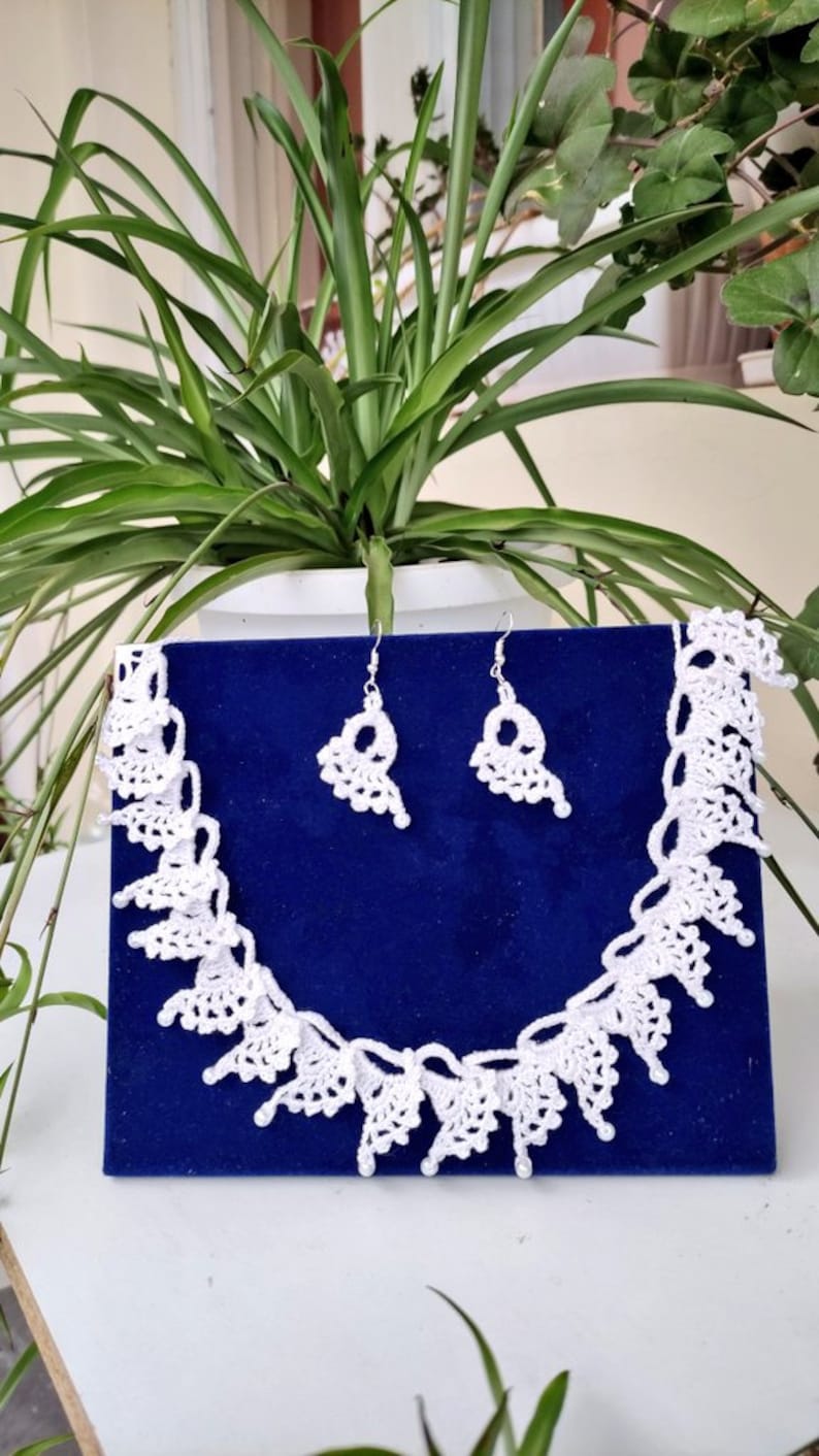 Set Crochet Necklace and Earring Wedding Unique Jewelry Handcrafted ...