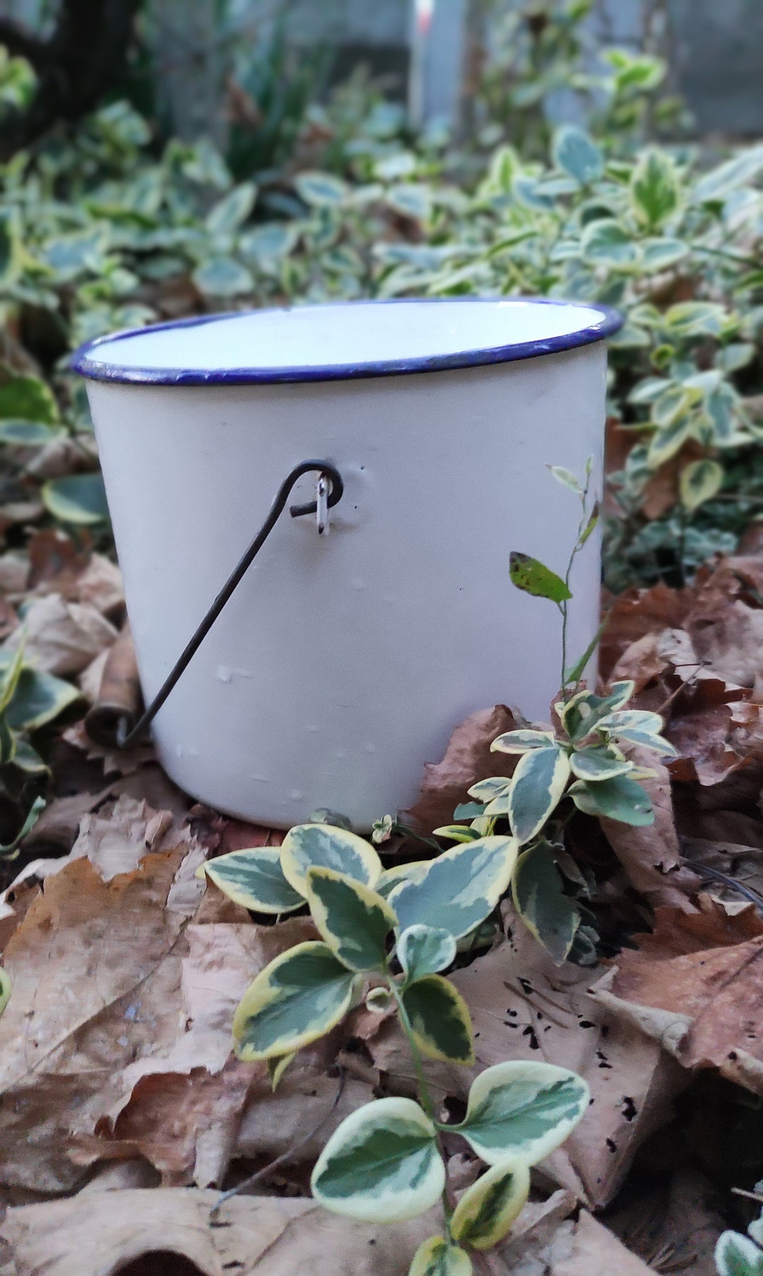 White Enamel Storage Container With Handle Vintage Milk Can Farmhouse ...