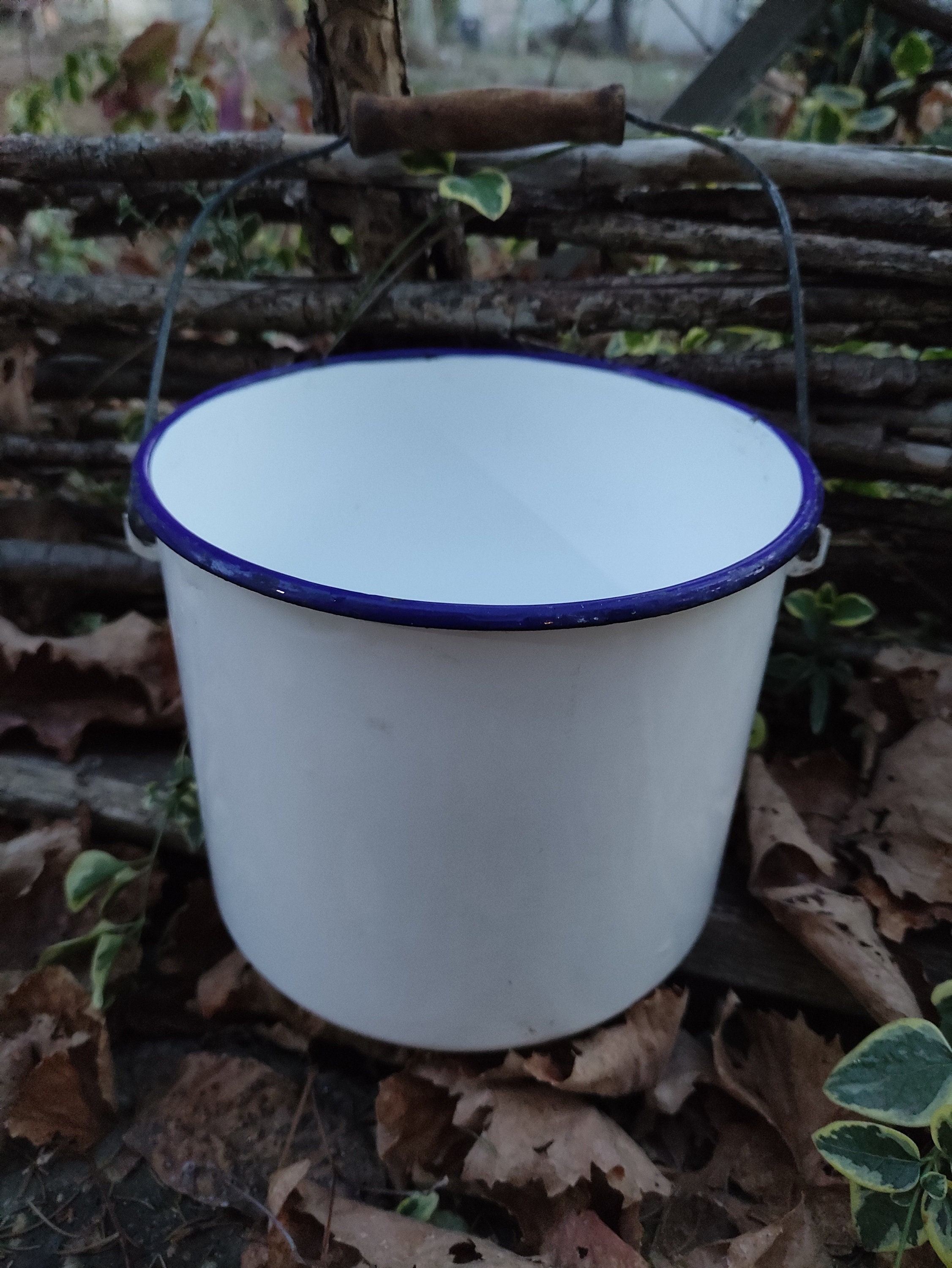 White Enamel Storage Container With Handle Vintage Milk Can Farmhouse ...