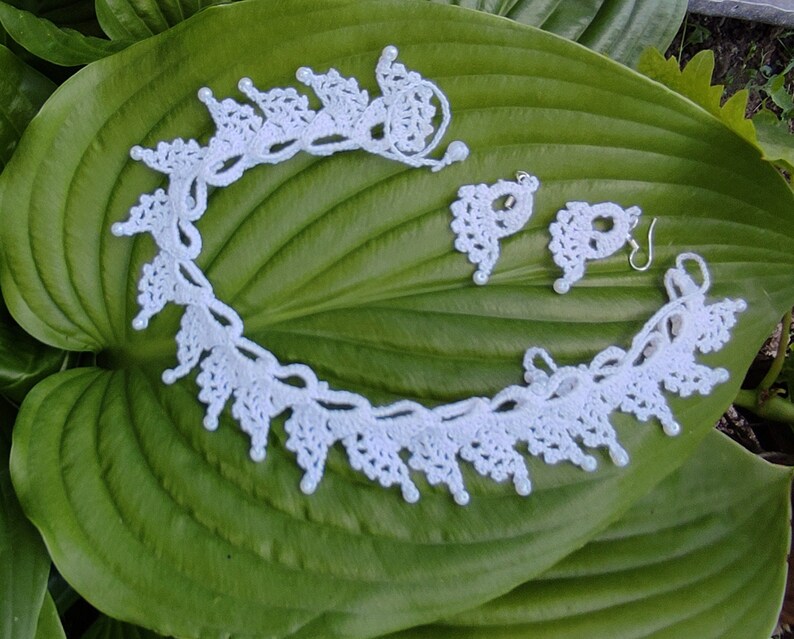 Set Crochet Necklace and Earring Wedding Unique Jewelry Handcrafted ...