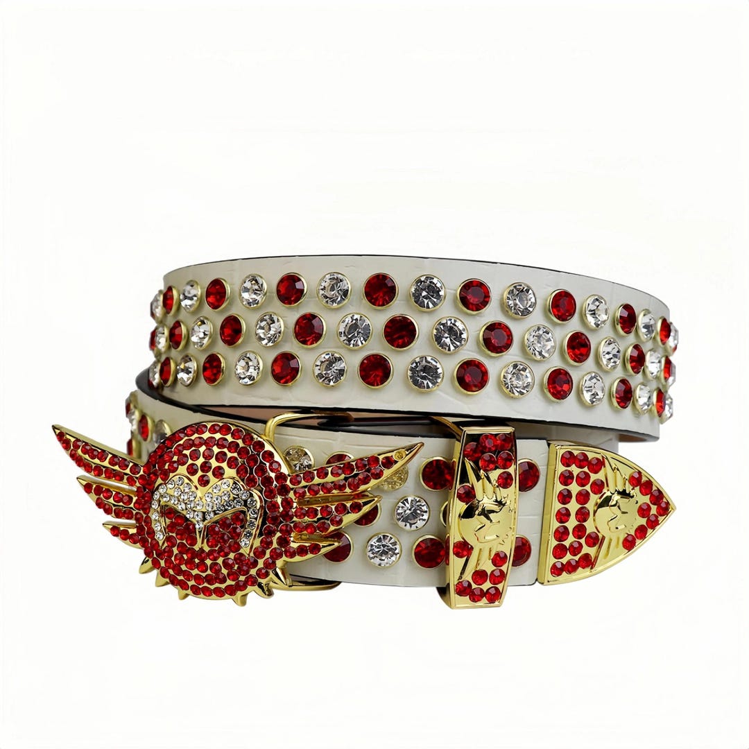 Angel Wings Belt Buckle With Red and Crystal Rhinestones Belt - Etsy