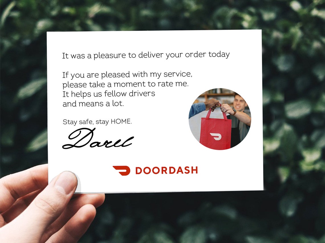 Doordash Delivery Driver Thank You Card Personalized Food Delivery Gig ...