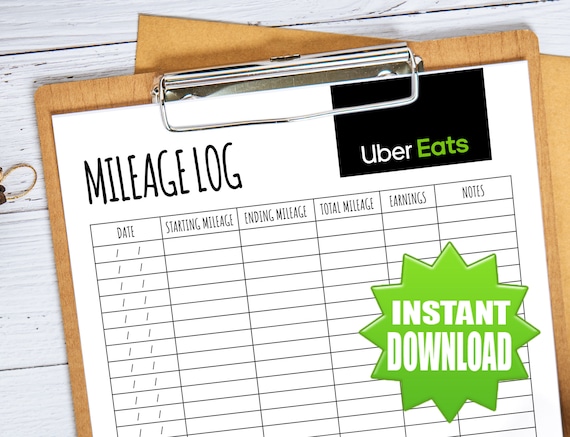 Ubereats Themed Mileage Log Gig Worker Mileage Tracker | Etsy