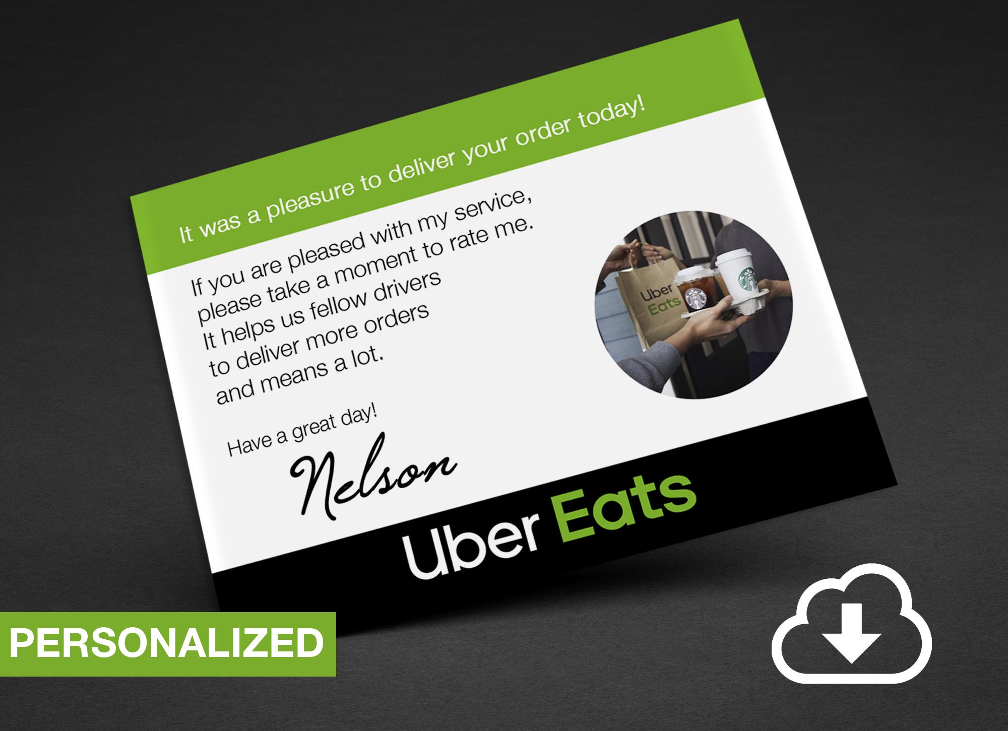 Uber Eats Delivery Driver Thank You Card, Personalized, Printable Card ...