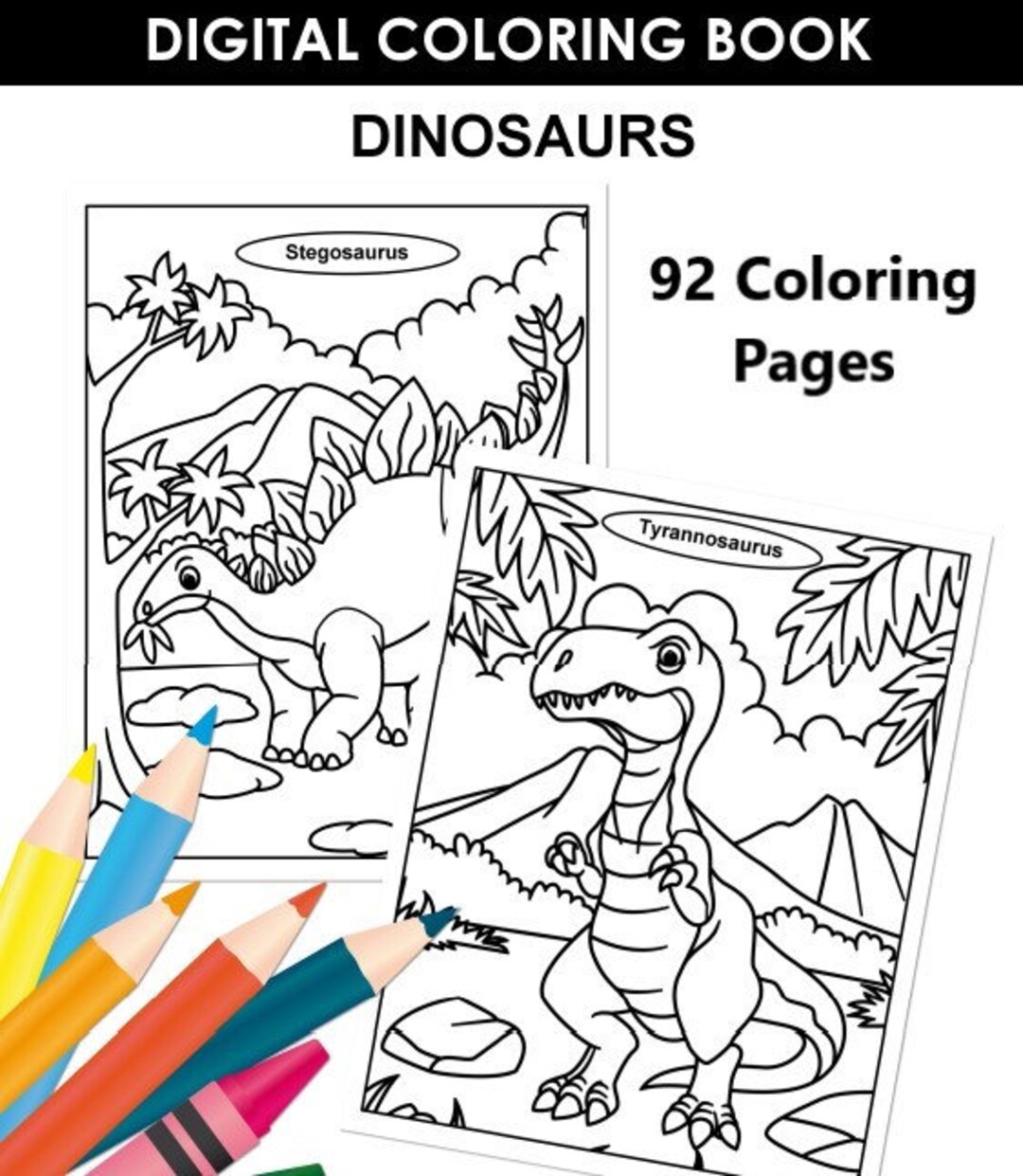 Dinosaur Coloring Pages - 30 Printable Coloring Pages - Etsy