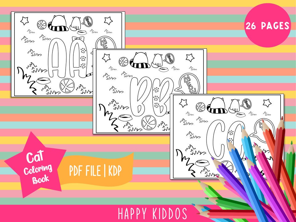Alphabet Coloring Pages Digital Download, 4 Sets of 26 (104 Total ...