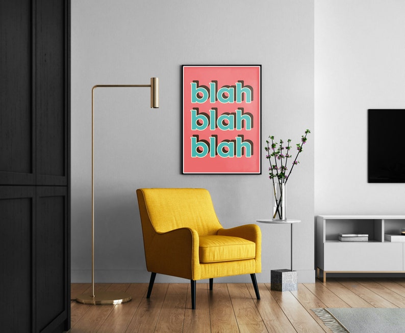 Blah Blah Blah, Pink Cute Love Home Decor, Colourful Print, Wall Art ...
