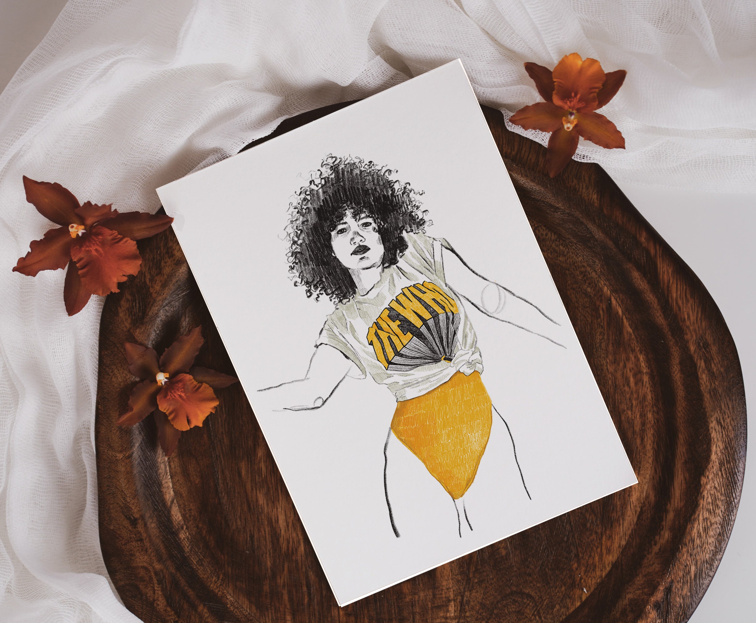 Fashion Illustration, Drawing, Yellow Prints, Wall Art Print, Vintage ...