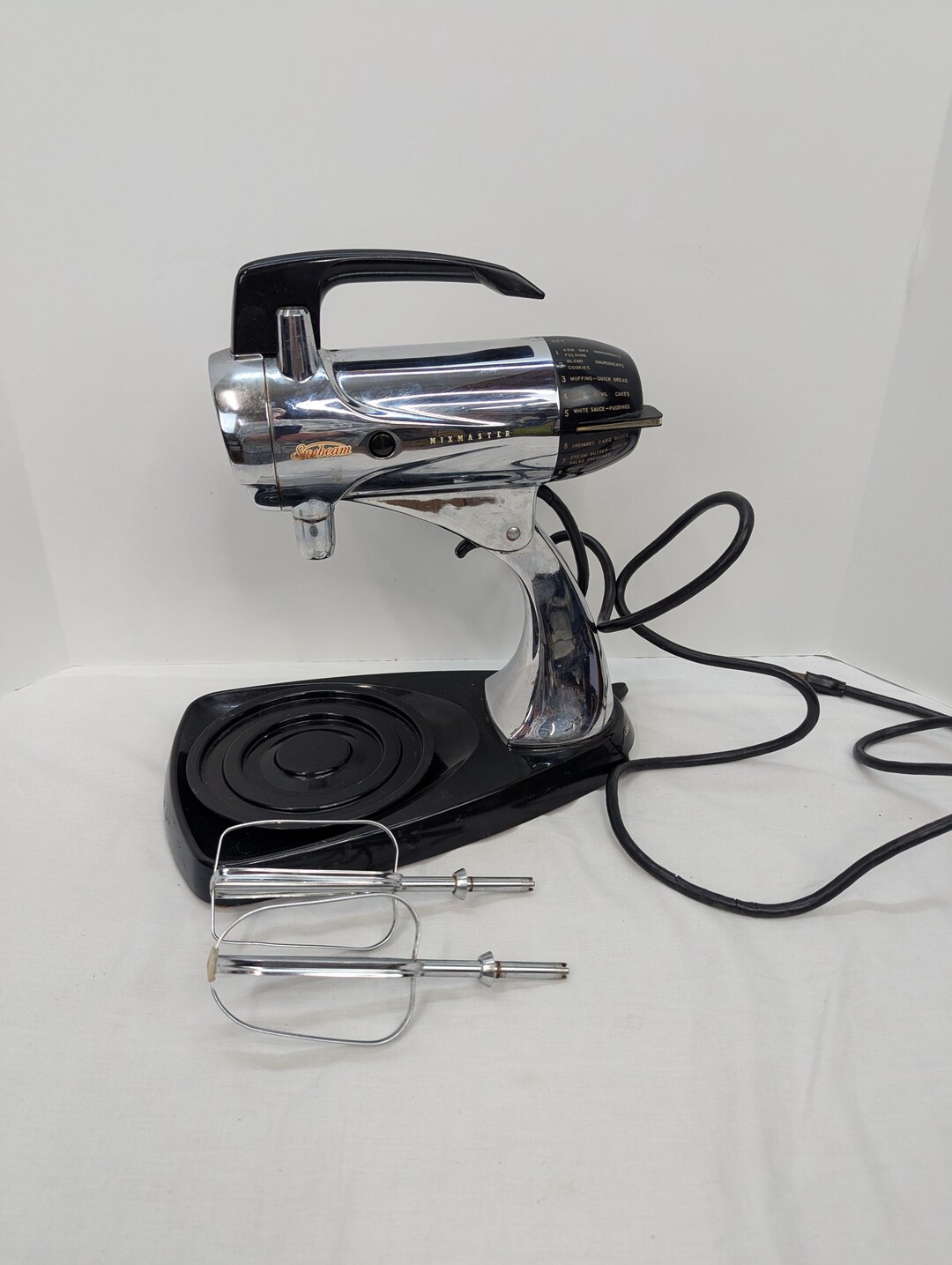 Vintage Sunbeam Mixmaster Stand Mixer Chrome Black 12 Speed With ...