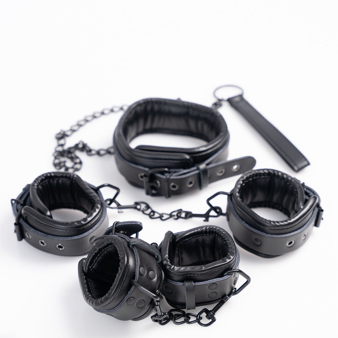 Genuine Leather Premium Restraint Set, Black Restraints Set, Hancuffs ...