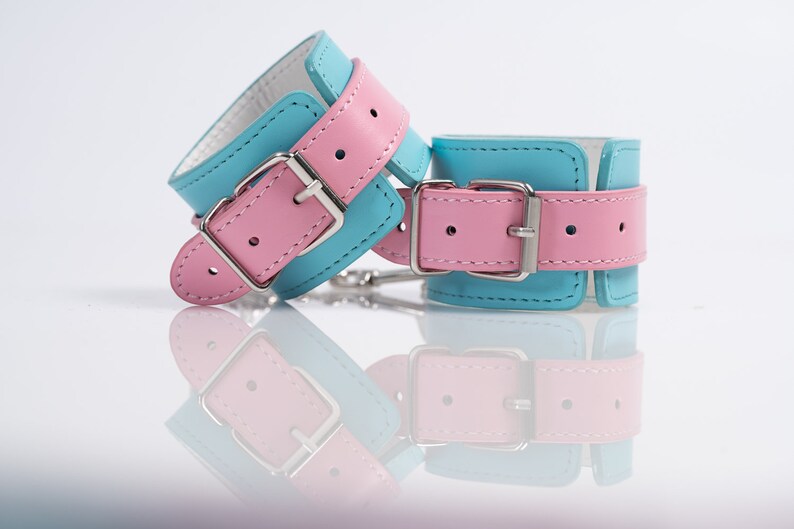 Blue Pink BDSM Restraint Set, Light Blue Bdsm Collar, Bdsm Hancuffs and ...