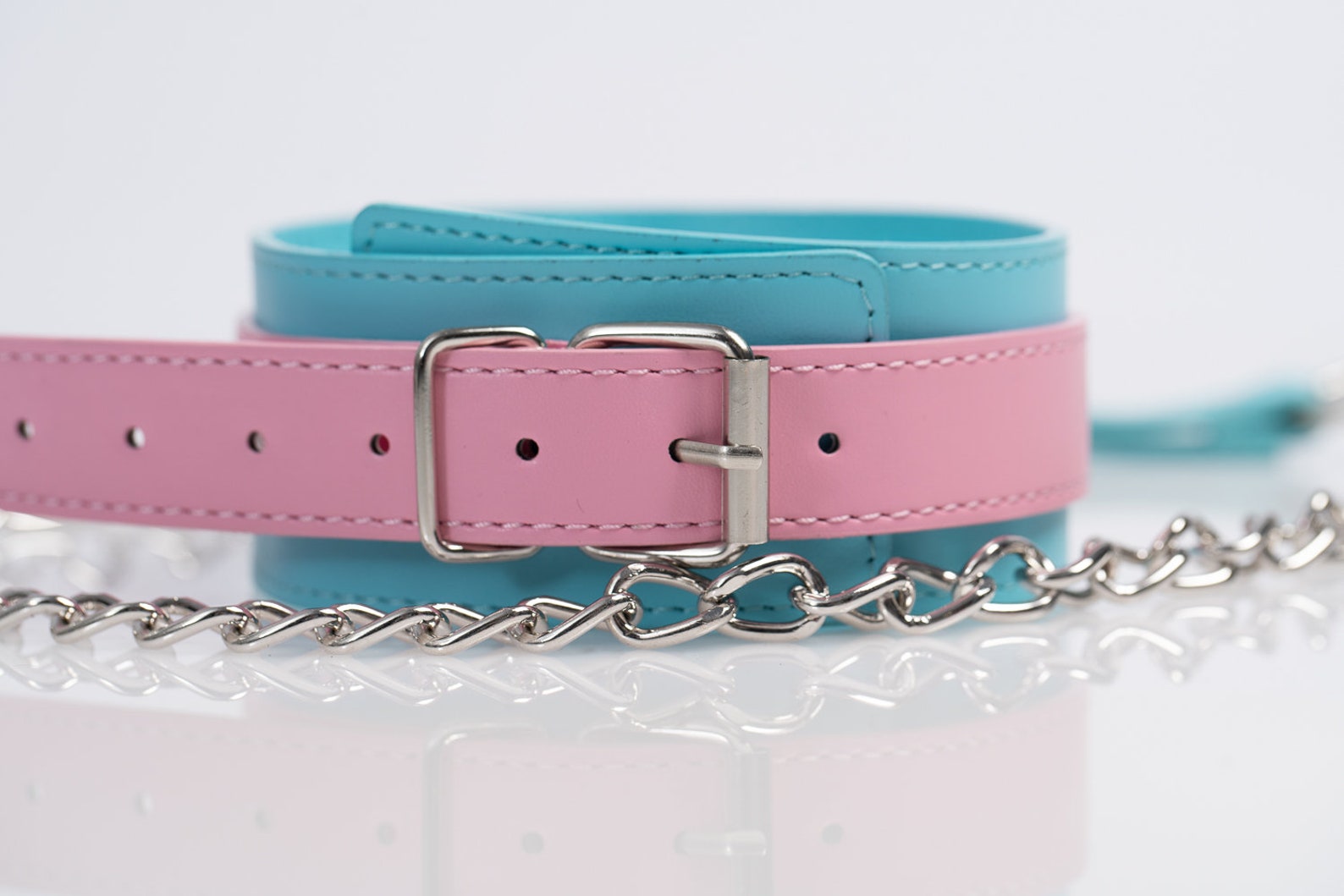 Blue Pink BDSM Restraint Set, Light Blue Bdsm Collar, Bdsm Hancuffs and ...