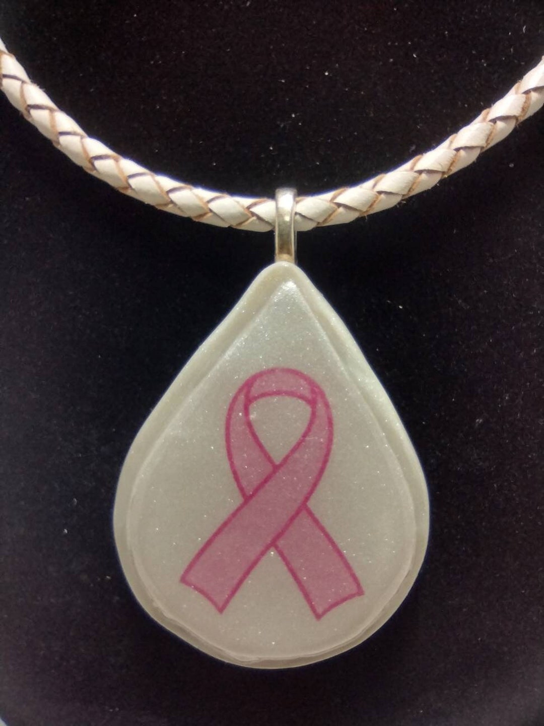 Hand Made Breast Cancer Ribbon Pendant on Genuine Leather Black Cord - Etsy