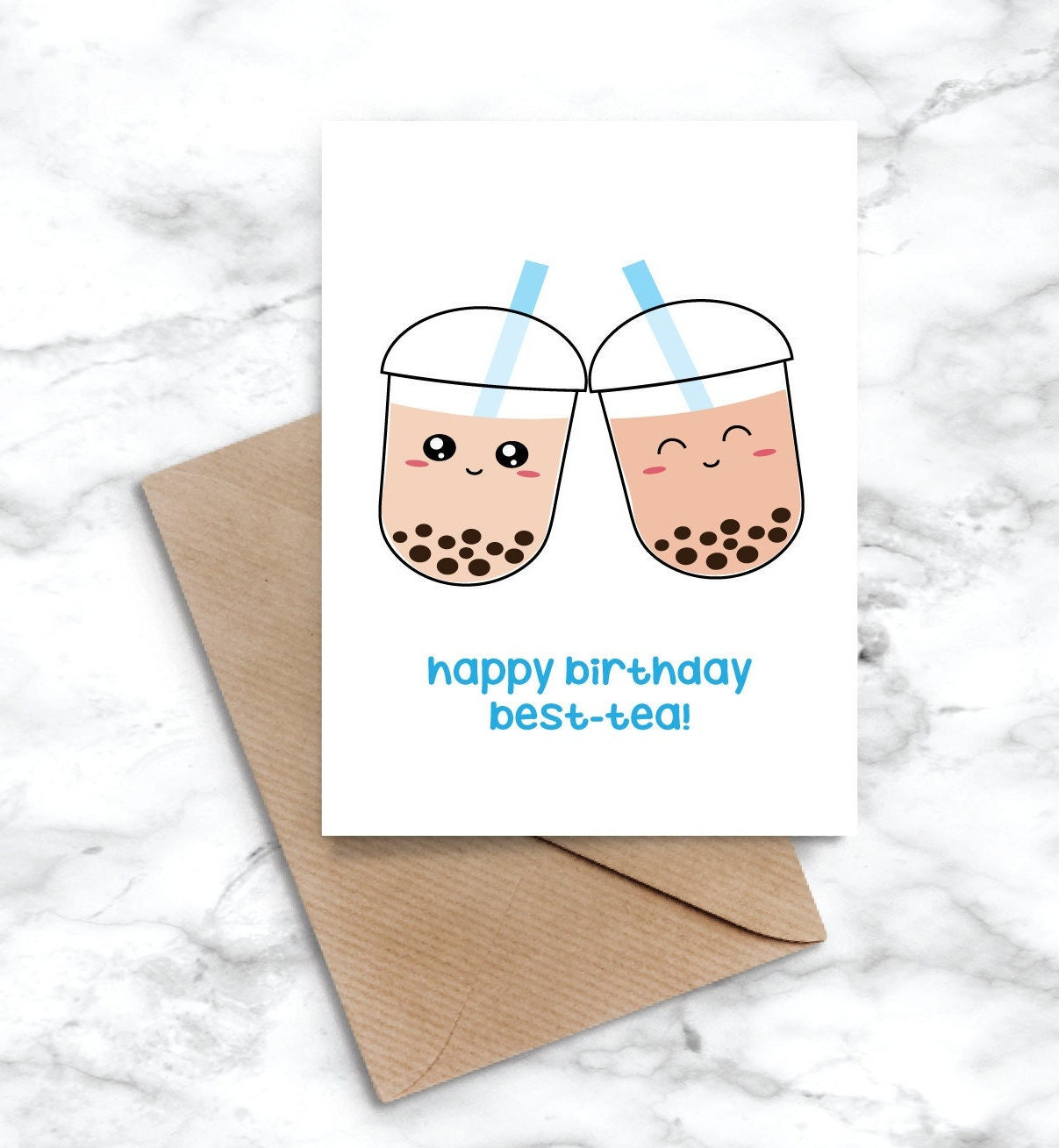 Happy Birthday Best-tea Card Boba Bubble Tea Cute Friends Bestie Blank ...