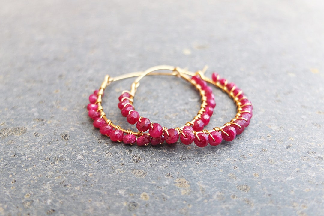 Ruby Hoop Earrings, Large Ruby Hoops - Etsy