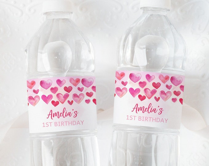 Valentine Day Red Heart Chevron Water Bottle Labels Class Party Favors ...