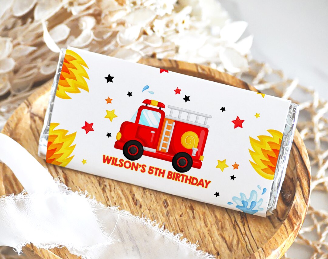 Firetruck Chocolate Wrapper Boy Birthday Party Decor Fireman ...