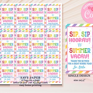 Sip Sip Hooray Its Summer Vacay Gift Tags Teacher Appreciation End of ...