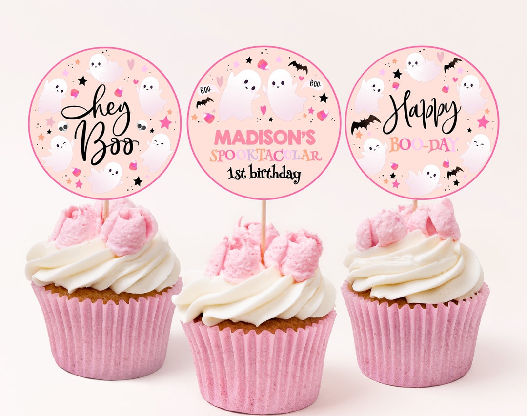 Halloween Birthday Cupcake Toppers Spooky One Girl Birthday Decor ...