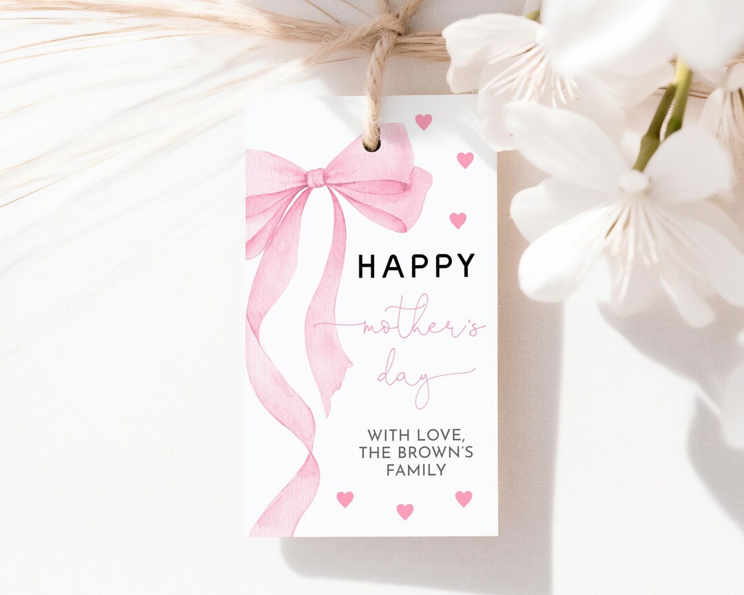 Happy Mother's Day Gift Tag Pink Bow Mothers Day Favor Tags Gifts for ...