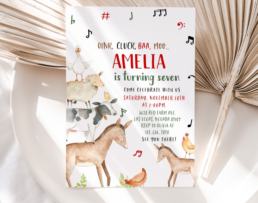 Party Animals Birthday Invitation Farm Music Kids Boy and Girl ...