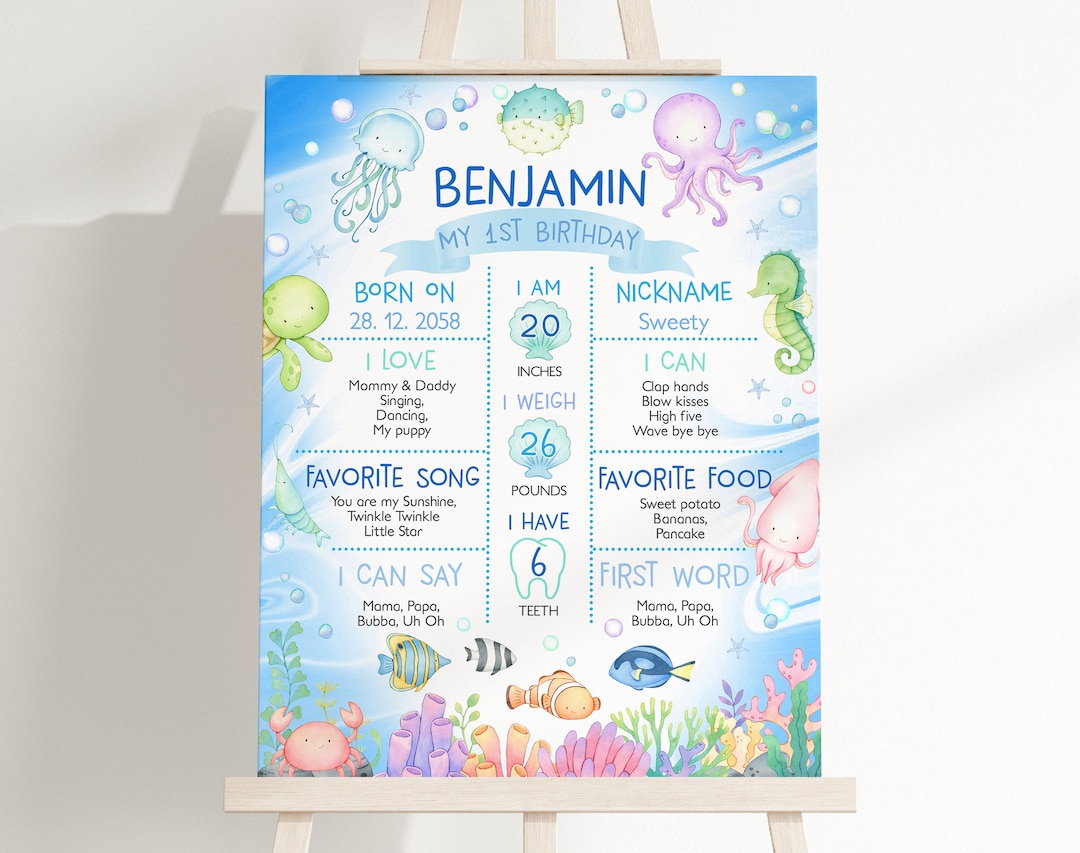 Under the Sea Birthday Milestone Board Sign Ocean Animals Poster Boy ...