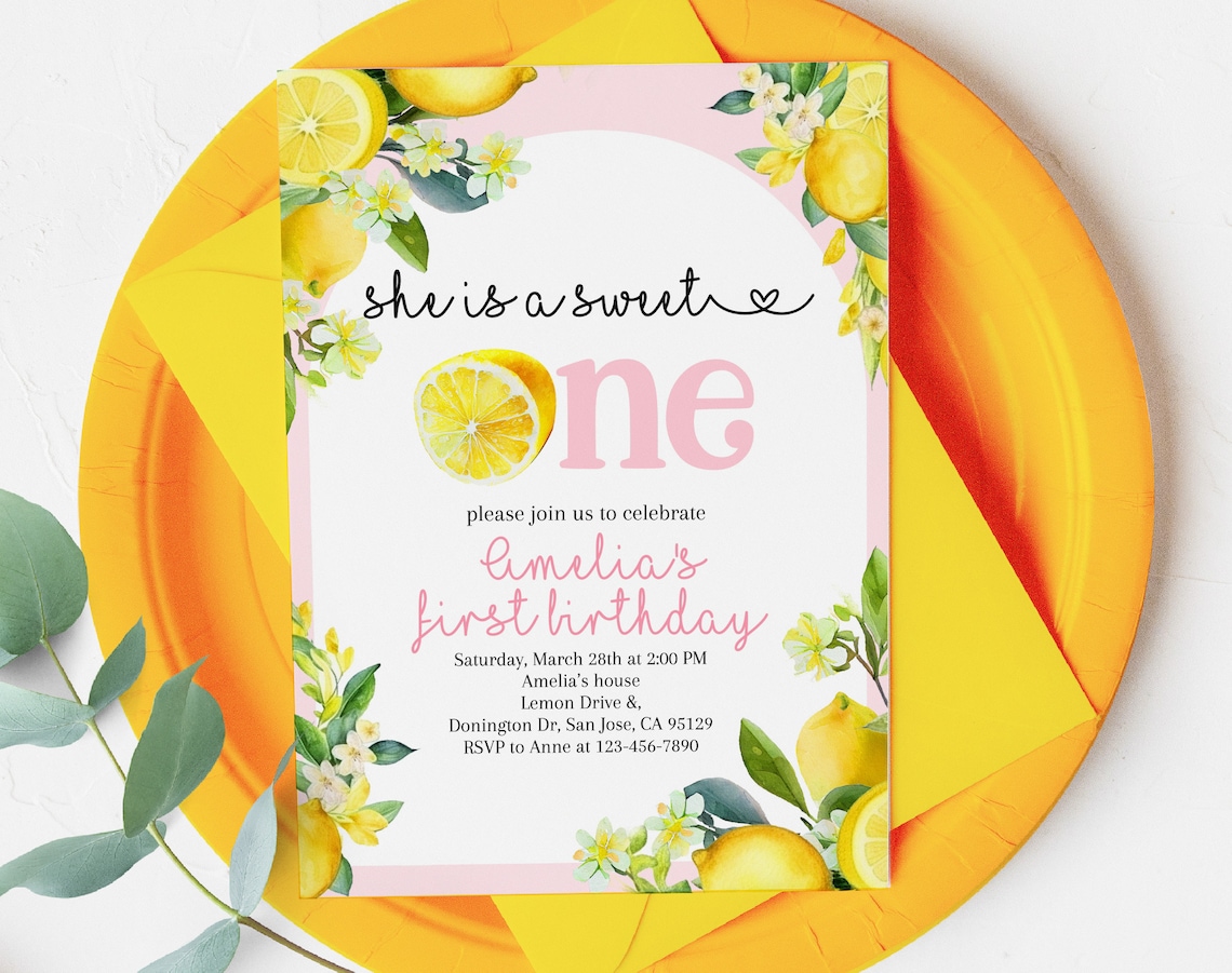 Lemon Birthday Invitation Our Main Squeeze Invite Citrus - Etsy
