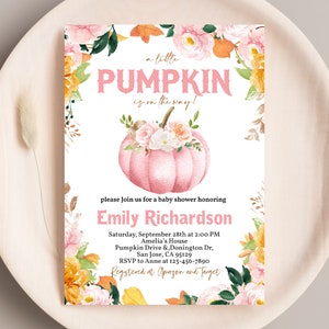 Pumpkin Baby Shower Invitation Girl Pink Pumpkin Invite Fall Baby ...