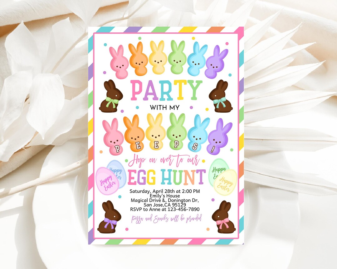 Easter Egg Hunt Invitation Party With My Peeps Invite Hop on Over Happy ...