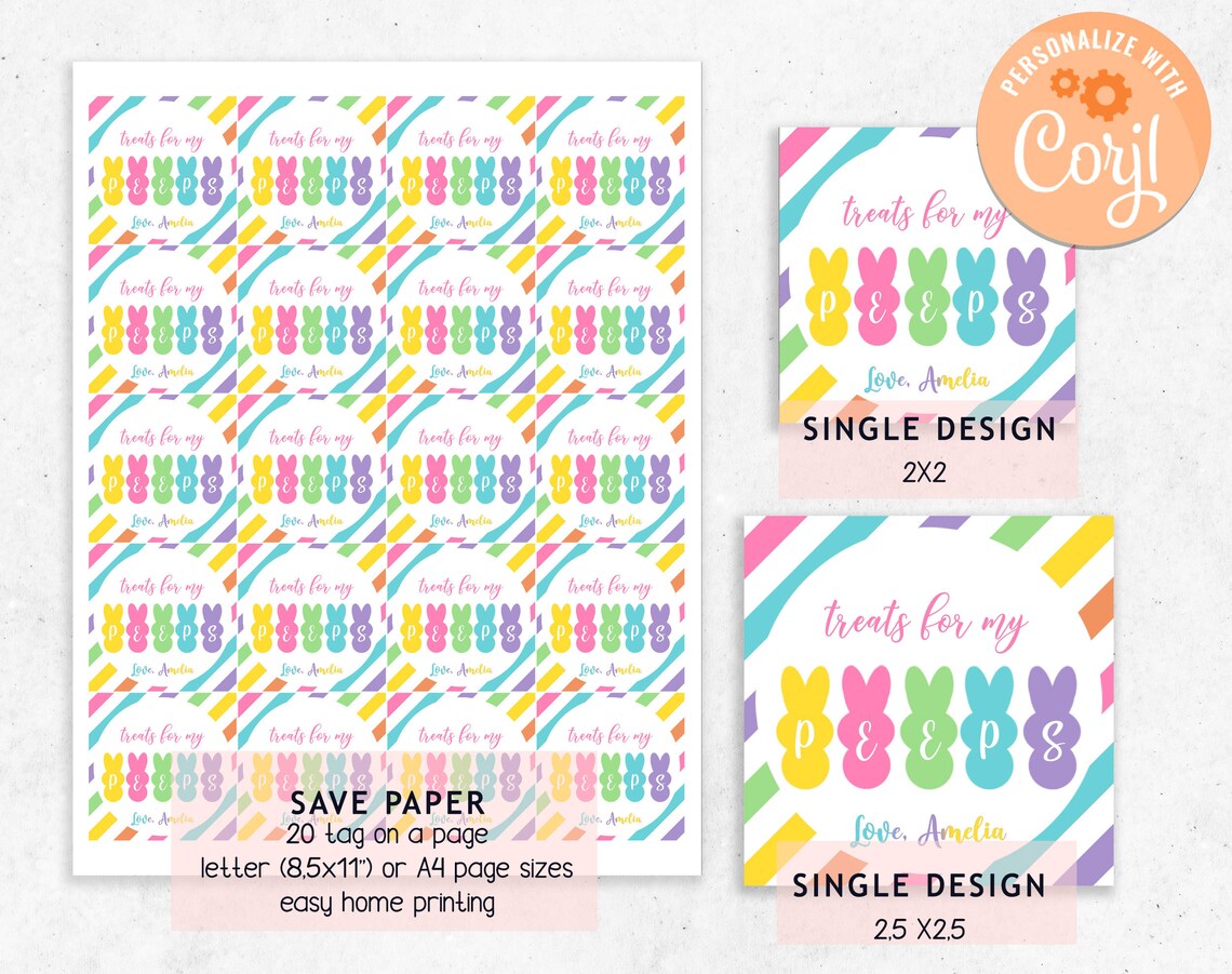 EDITABLE Easter Gift Tag Treats for My Peeps Friends Cookie Spring Mini ...