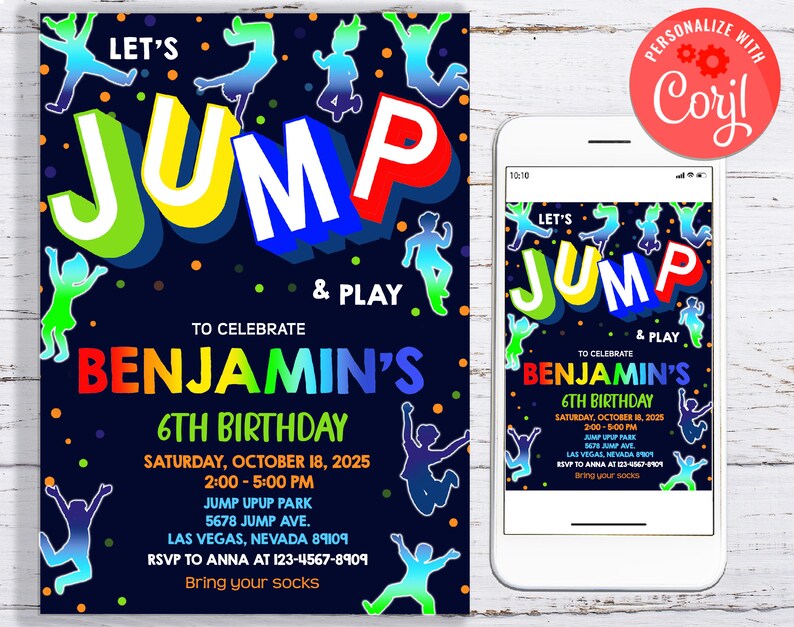 Jump Invitation Birthday Party Invite Trampoline Bounce - Etsy