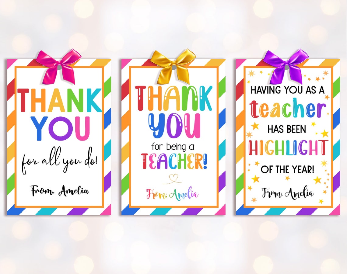 Teacher Appreciation Tags Set Printable Cookie Gift Card | Etsy