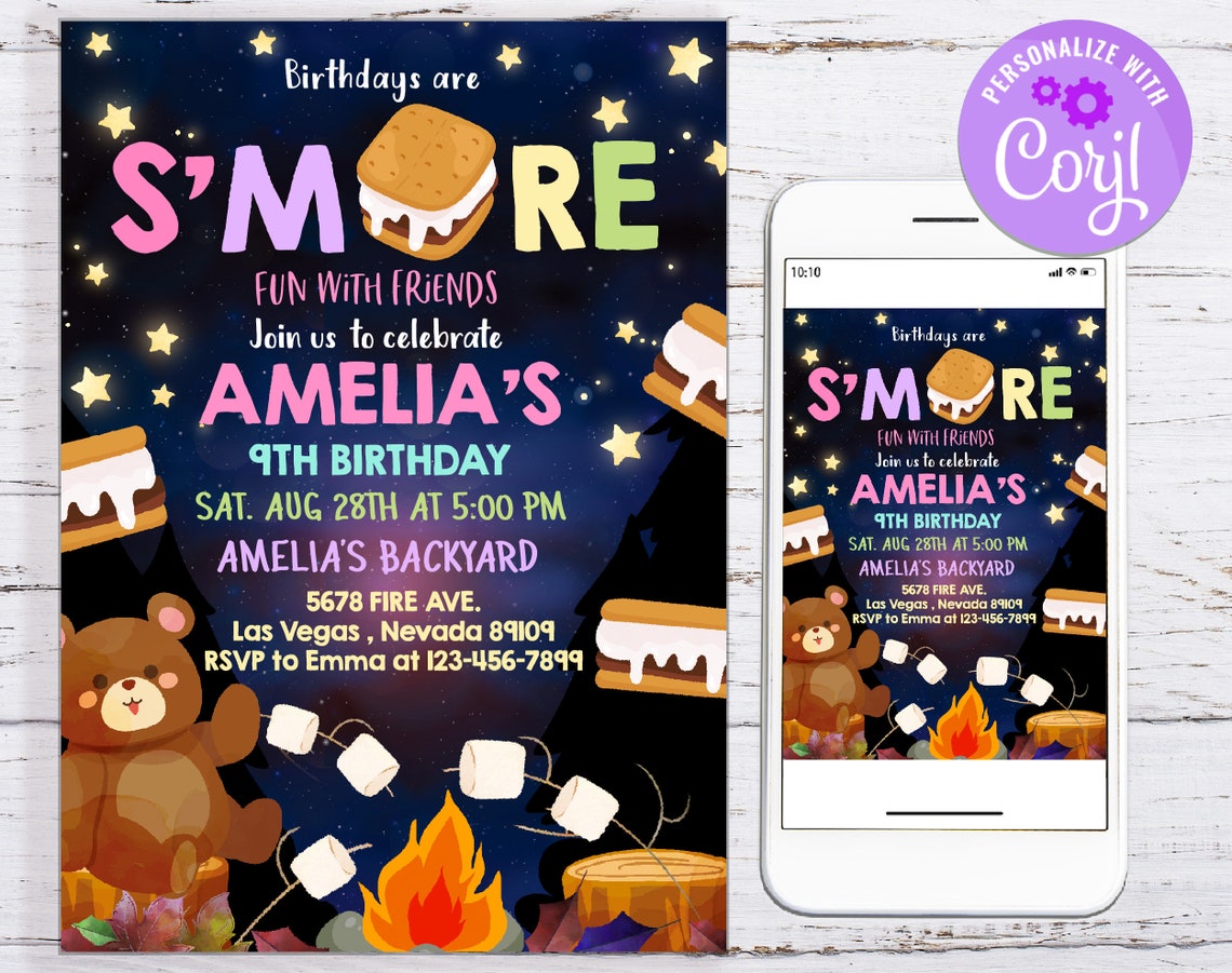 Smore Invitation Birthday Party Bonfire Invite Camp Fun Picnic | Etsy