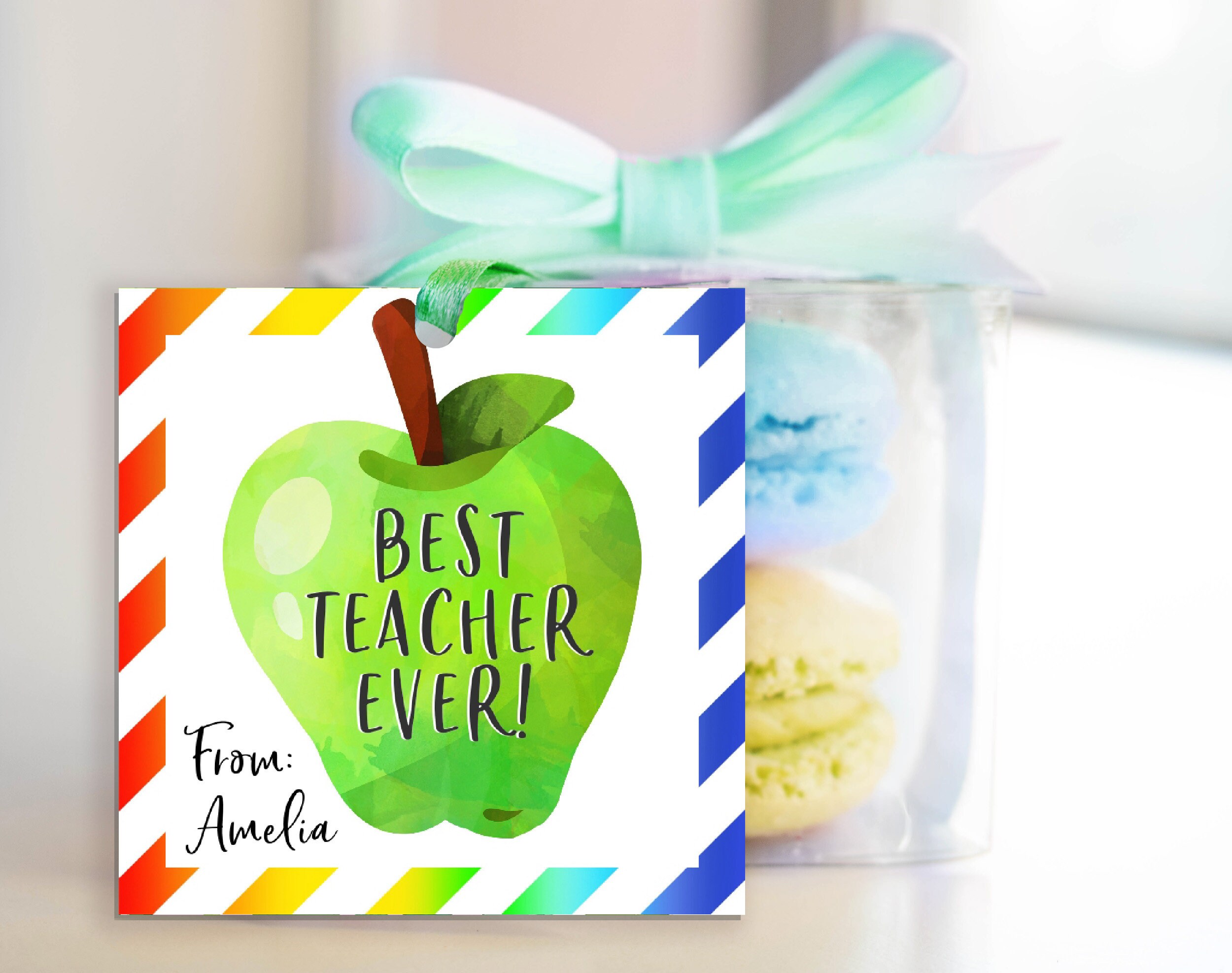 EDITABLE Best Teacher Ever Tag Appreciation Week Printable Apple Gift ...