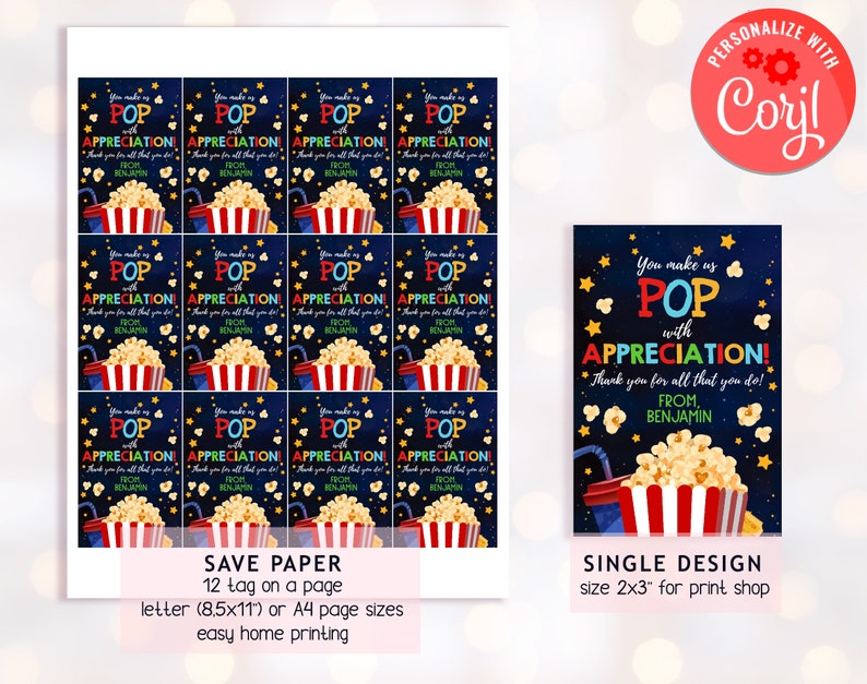 EDITABLE Popcorn Tag Teacher Appreciation Thank You Make Us - Etsy