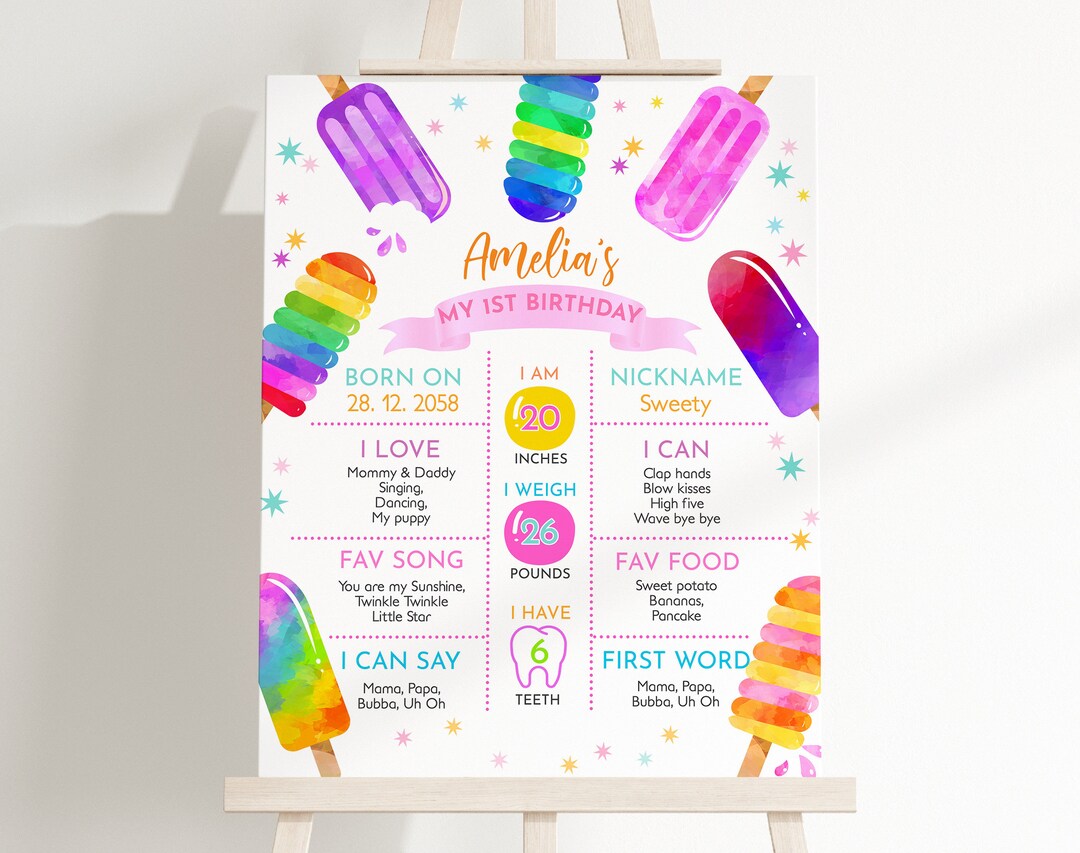 Popsicle Birthday Milestone Board Sign Girl 1st Birthday Party Decor ...