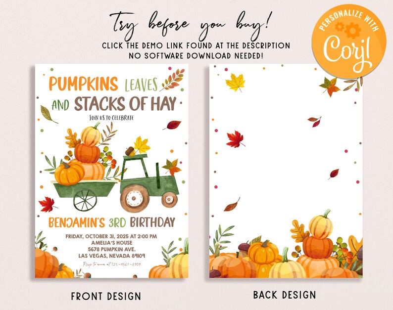 Pumpkin Birthday Invitation Fall Pumpkin Truck Patch Harvest - Etsy