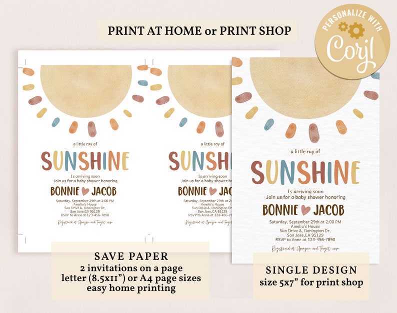 Sunshine Baby Shower Invitation A Little Ray of Sunshine - Etsy
