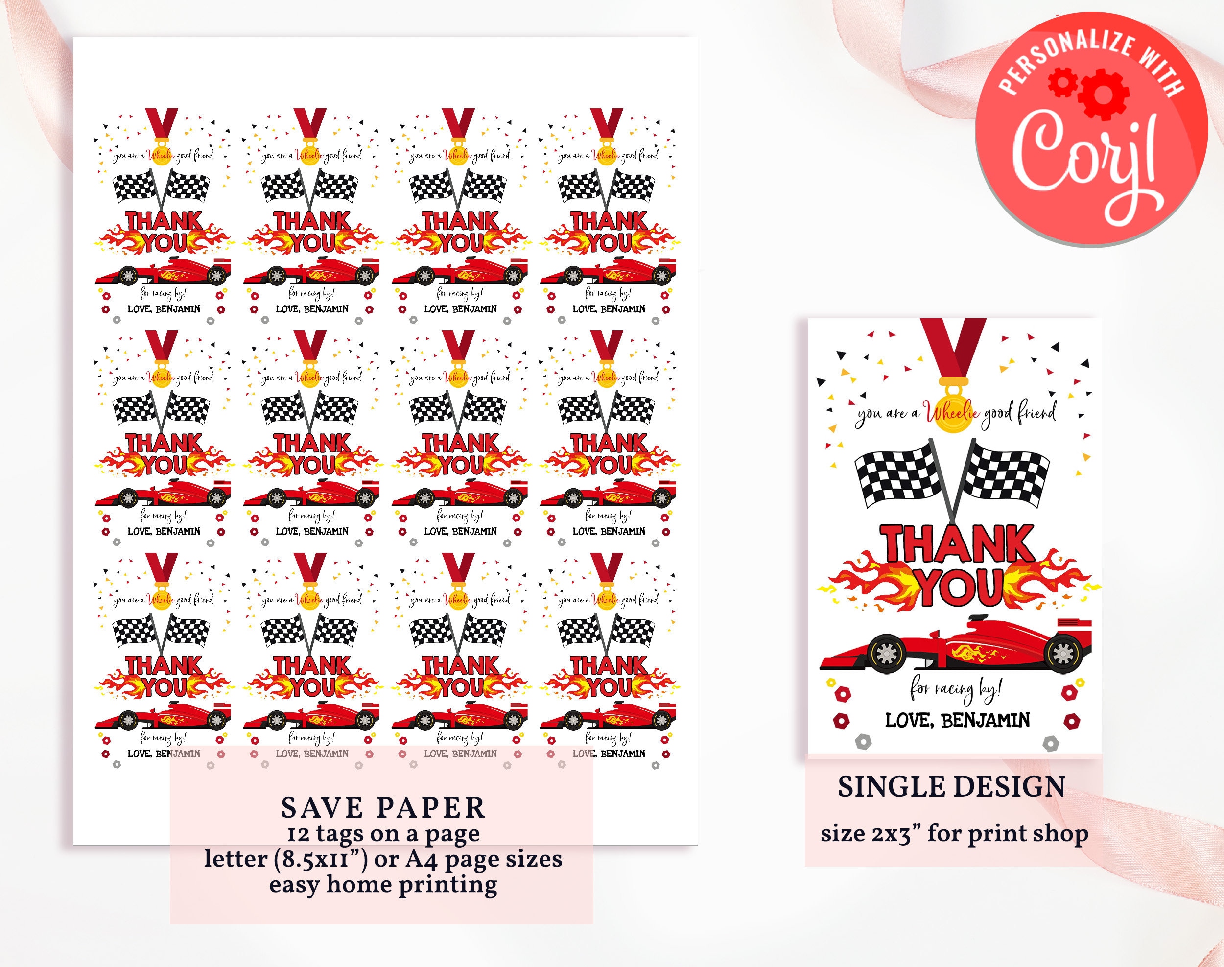 Race Car Favor Tags Two Fast Gift Tags Boy 2nd Birthday Party Thank You ...